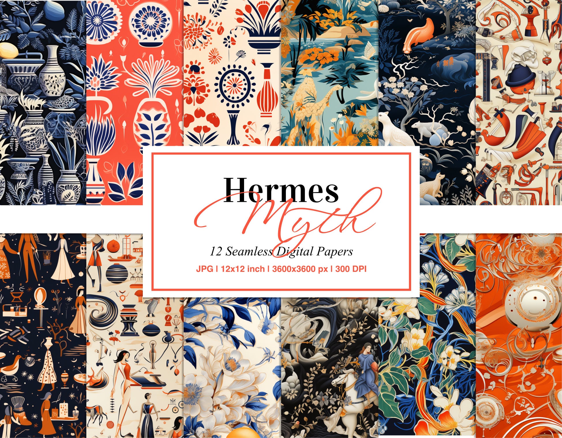 Hermes Inspired Seamless Pattern, High Fashion Printable Pattern ...