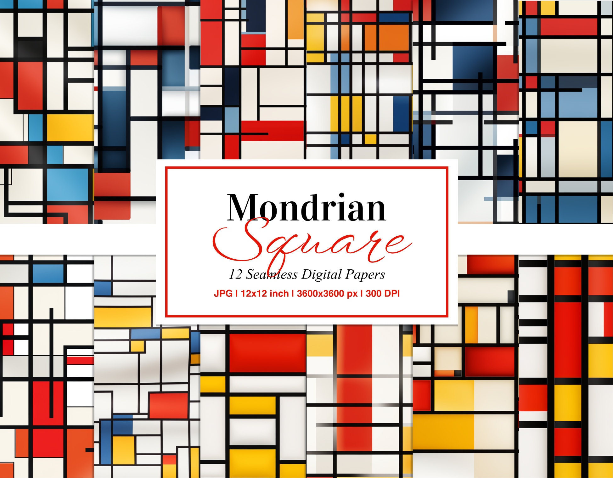 Piet Mondrian Inspired Seamless Pattern, Abstract Art Digital Paper ...