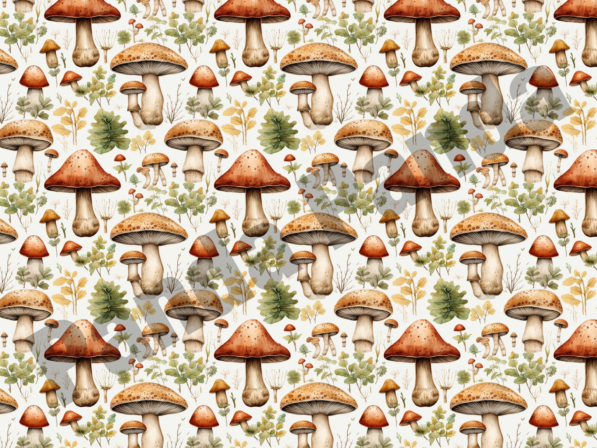 Mushrooms Seamless Pattern, Watercolor Shrooms Repeat Printable, Fungus ...