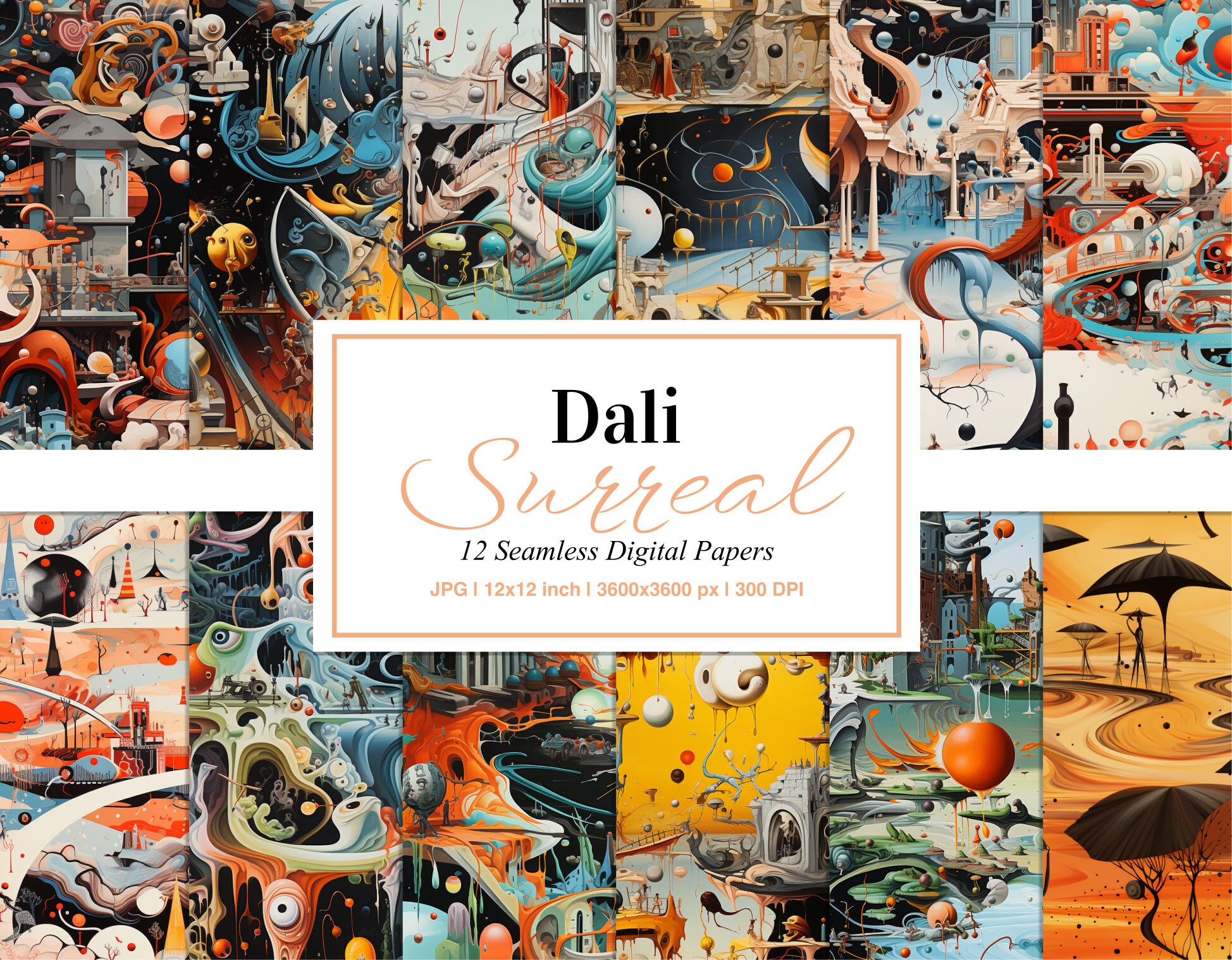 Surrealism Inspired by Salvador Dali Seamless Pattern, Surreal Digital ...