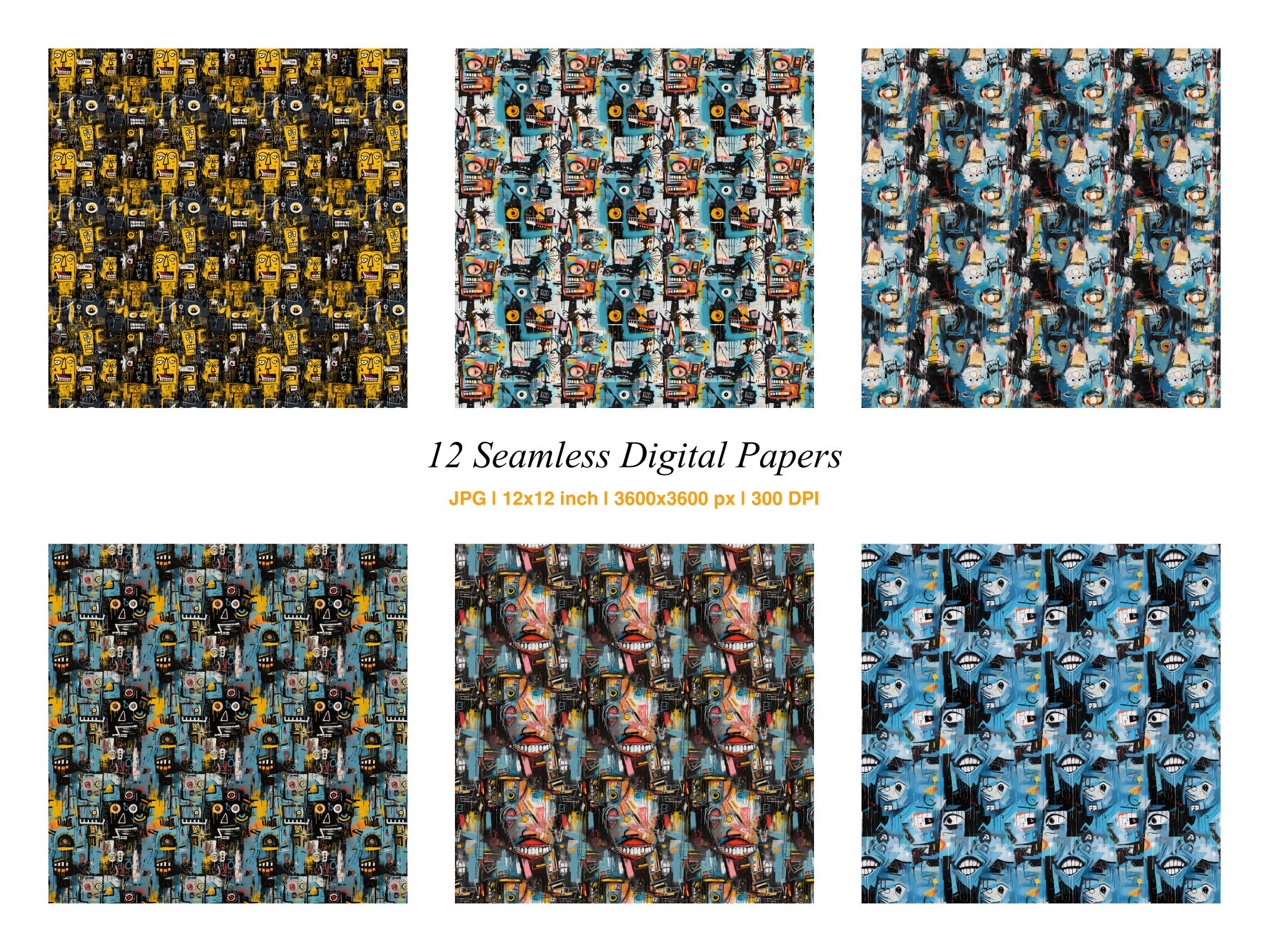 Jean-michel Basquiat Inspired Seamless Patterns, American Graffiti ...