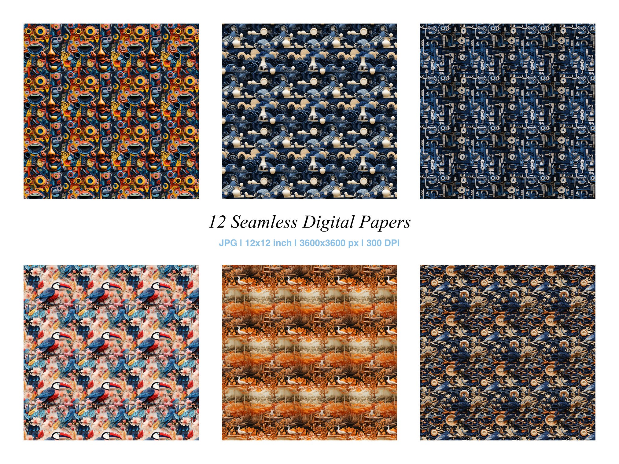 3D Surreal Art Seamless Patterns, Surrealism Digital Paper, Abstract 3D ...