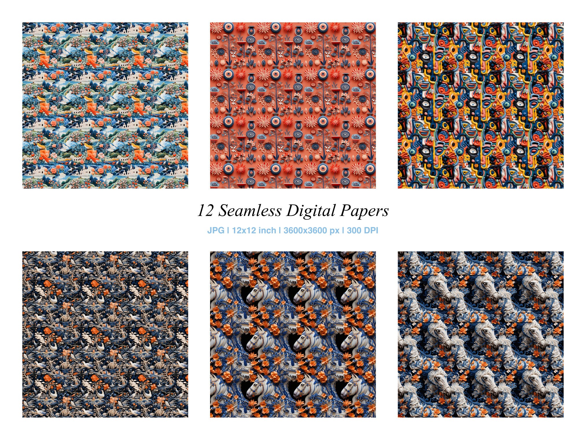 3D Surreal Art Seamless Patterns, Surrealism Digital Paper, Abstract 3D ...