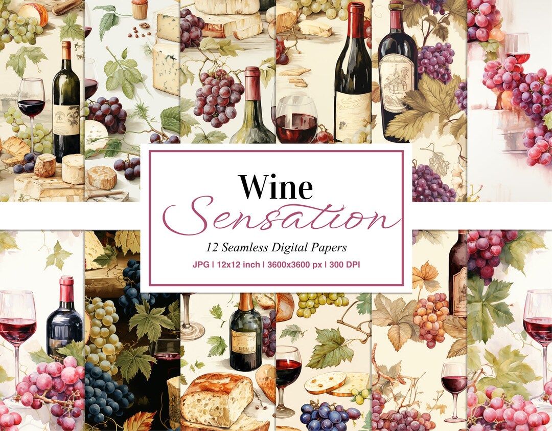 Wine Seamless Patterns, Vino Digital Paper, Grape Vine Digital ...