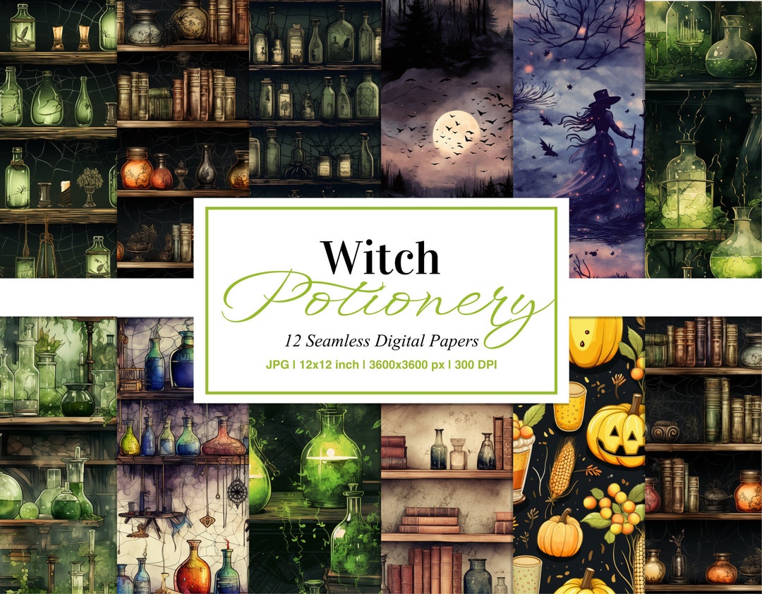 Witch Potions Halloween Seamless Pattern, Witchy Potion Digital Paper ...