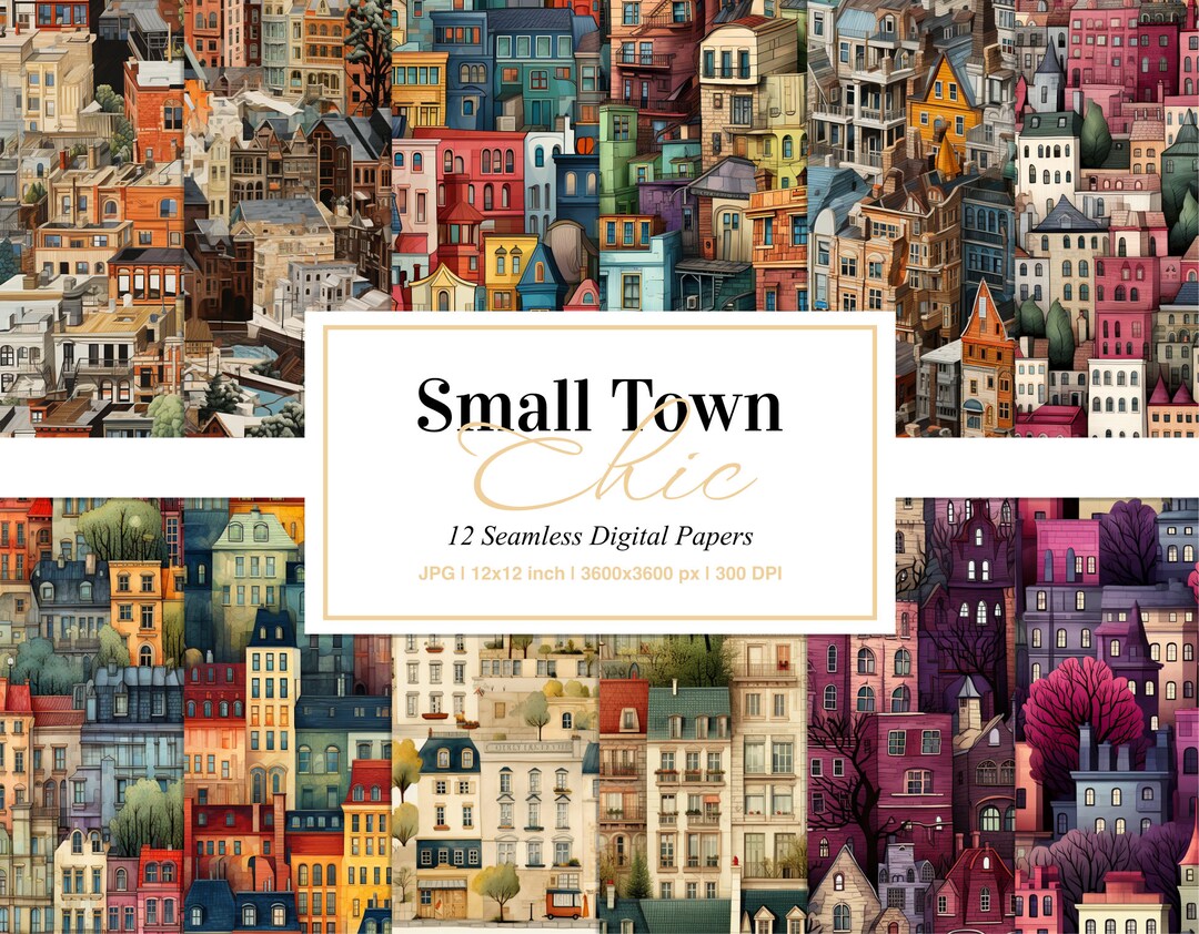 Small Town Seamless Pattern, Cityscape Digital Paper, City Houses ...