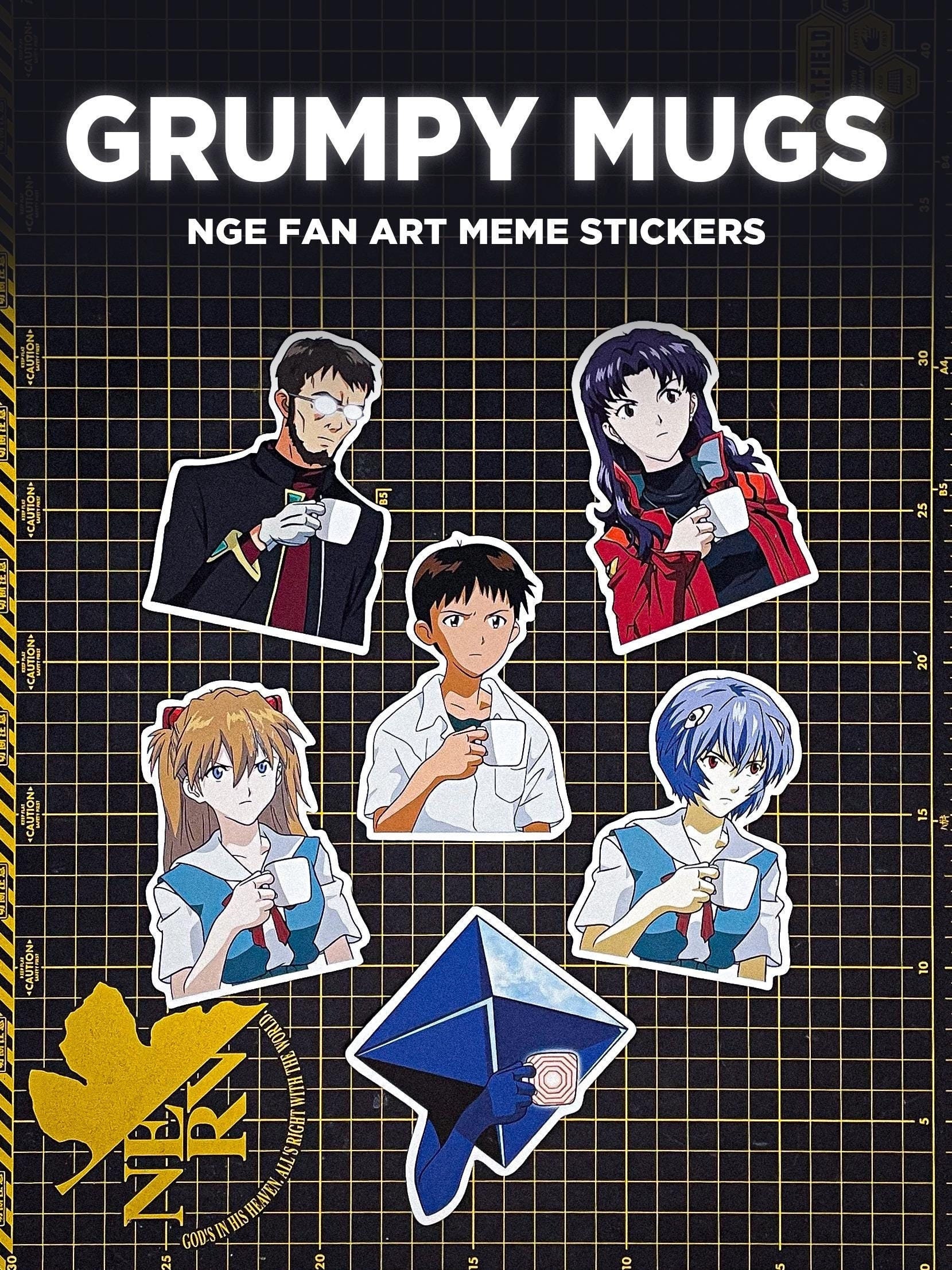 NGE "grumpy Mugs" Meme Fan Art Sticker | Vinyl Laminated Sticker for ...
