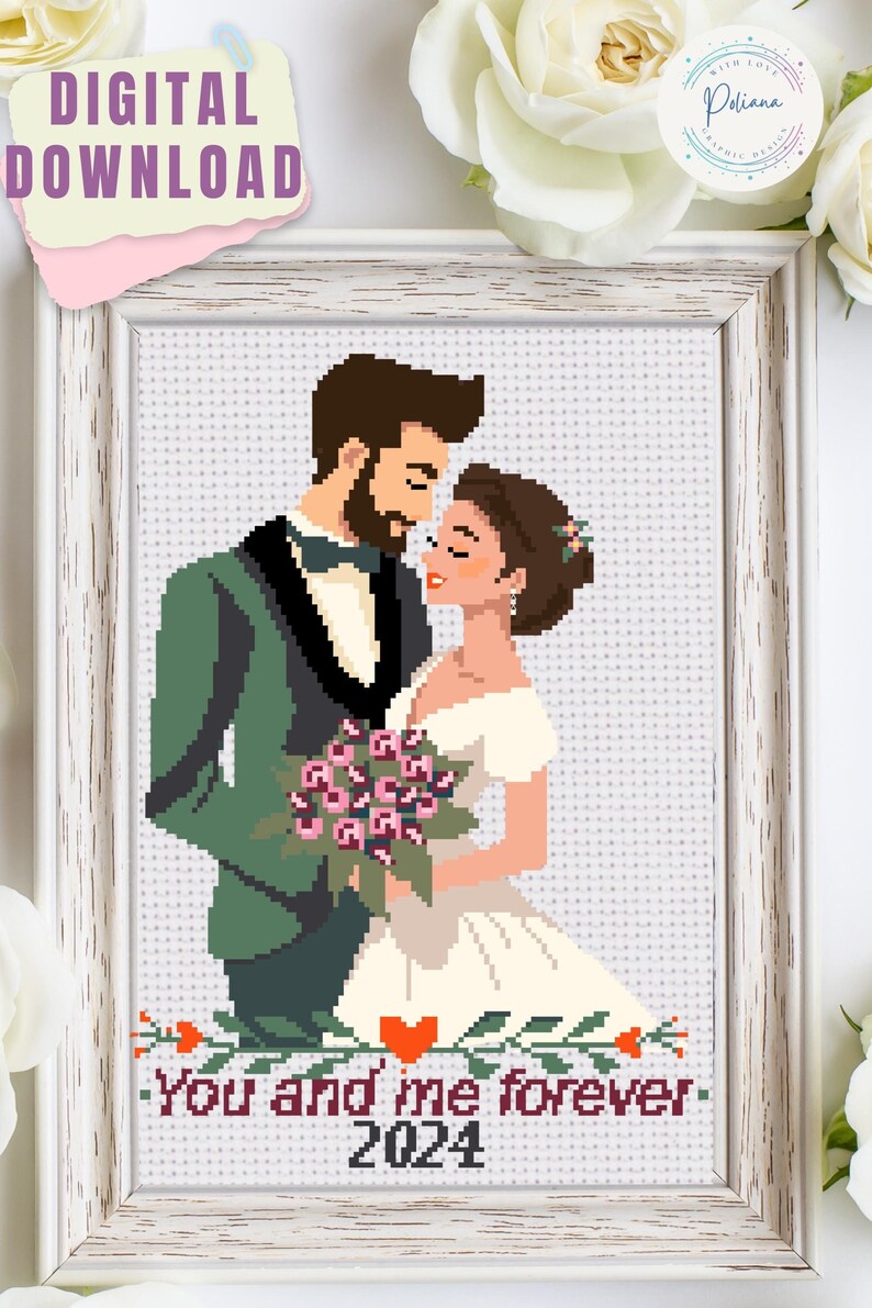 Wedding Cross Stitch Pattern, Engagement Ornament, Custom Embroidered ...