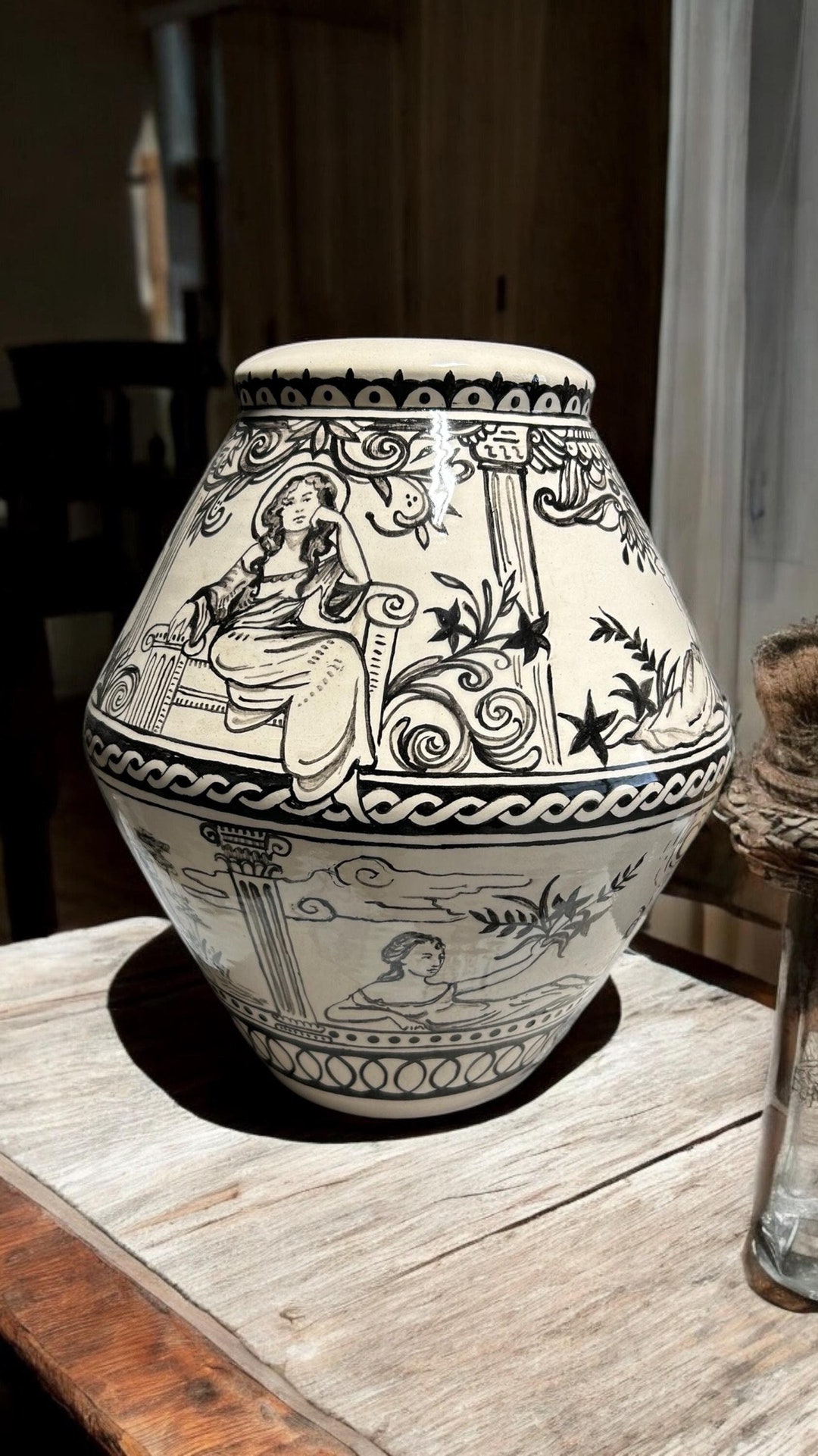 Handmade Ceramic Lamp Base, Black and White, Home Decor, Hand Drawn ...