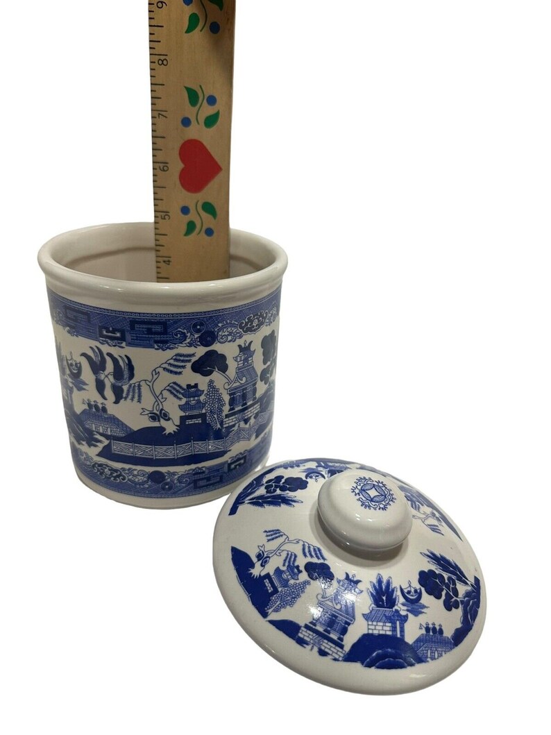 VTG Blue Willow Ceramic Transferware 3 Pc Canisters Jars Lid Set WHT ...