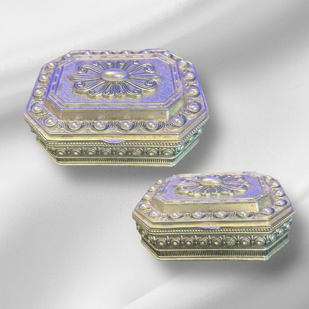 VTG GODINGER Bling Jewelry Casket Trinket Box Faux Pearl Rhinestones ...