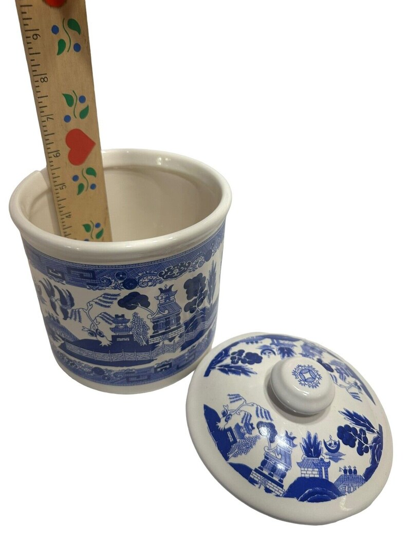 VTG Blue Willow Ceramic Transferware 3 Pc Canisters Jars Lid Set WHT ...