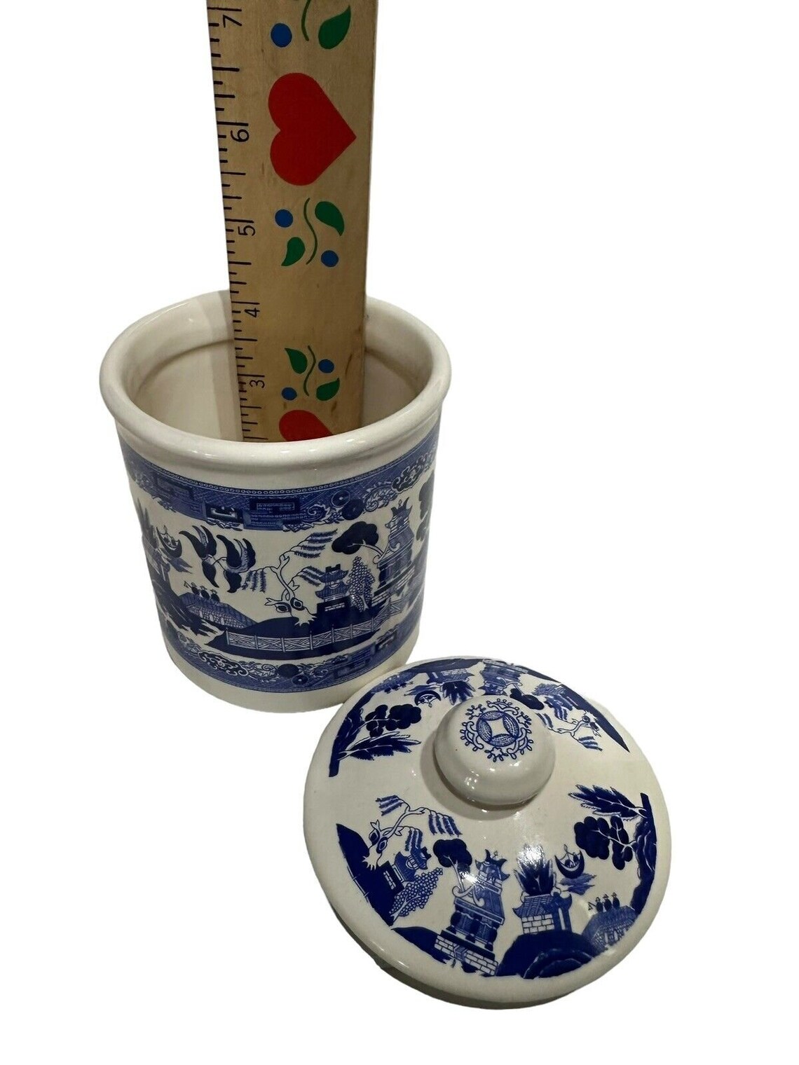 VTG Blue Willow Ceramic Transferware 3 Pc Canisters Jars Lid Set WHT ...