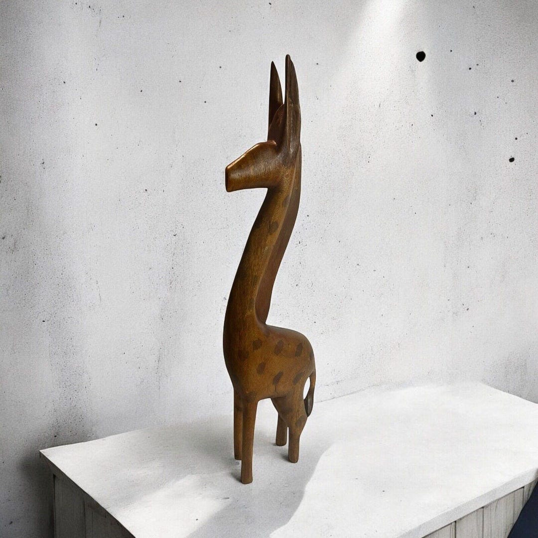 Vintage Giraffe Hand Carved Wooden Tall Kenya African Safari Statue ...
