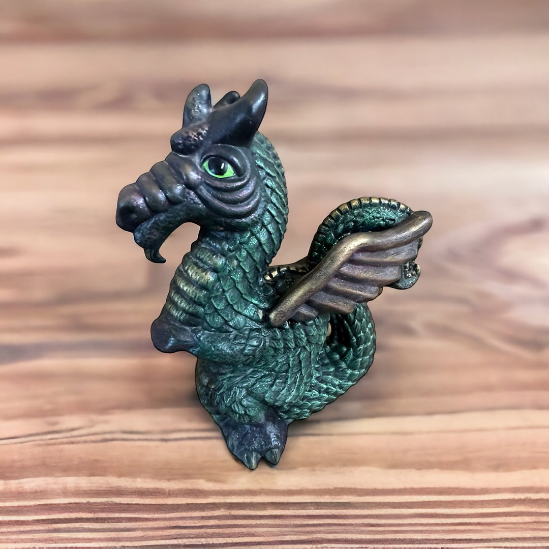 Vintage Green Dragon Sculpture Figurine Ceramic Sculpture Sparkle Color ...