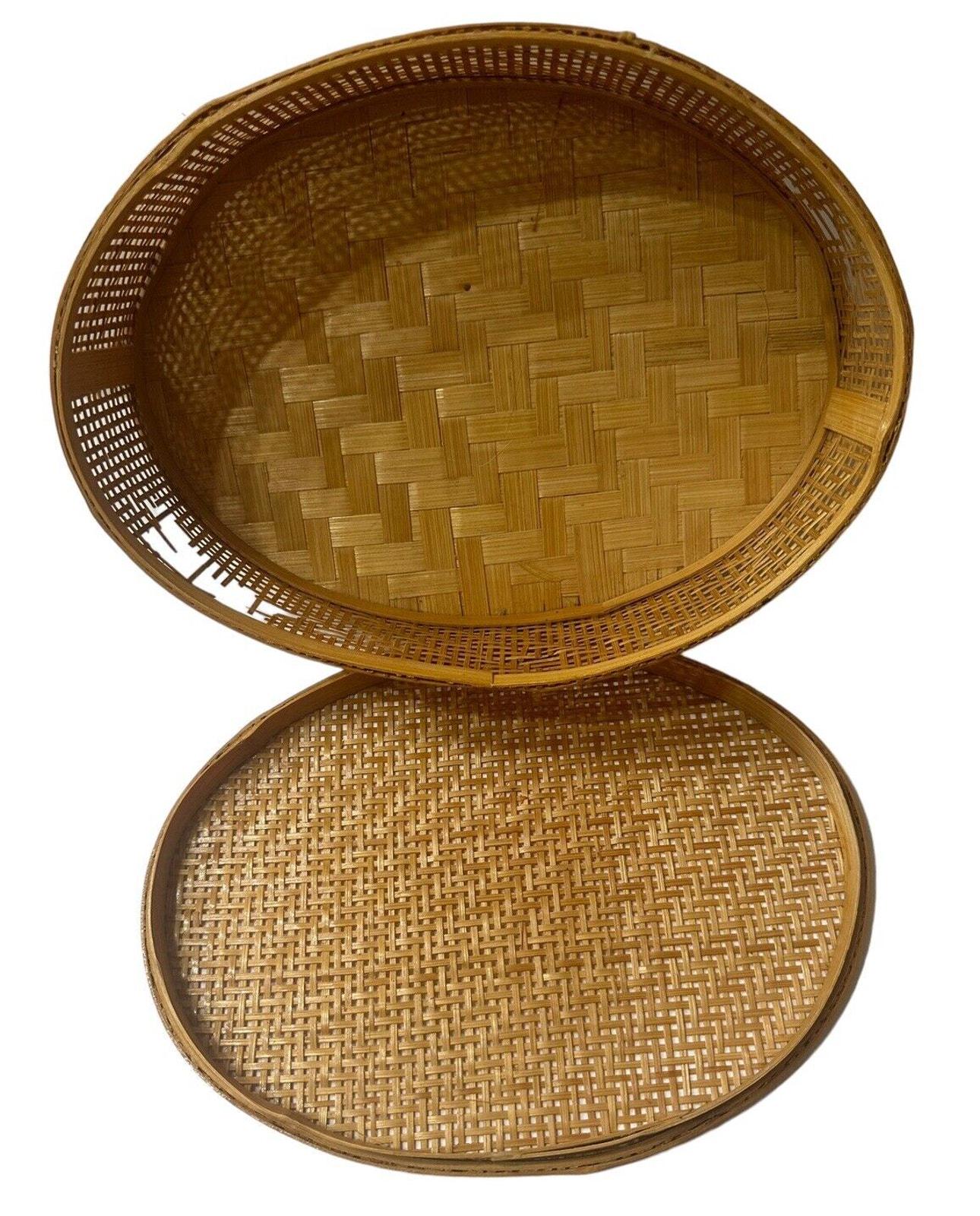 Vintage 3 Asian Woven Oval Nesting Boxes Lids Woven Rattan Reed SEE ALL ...