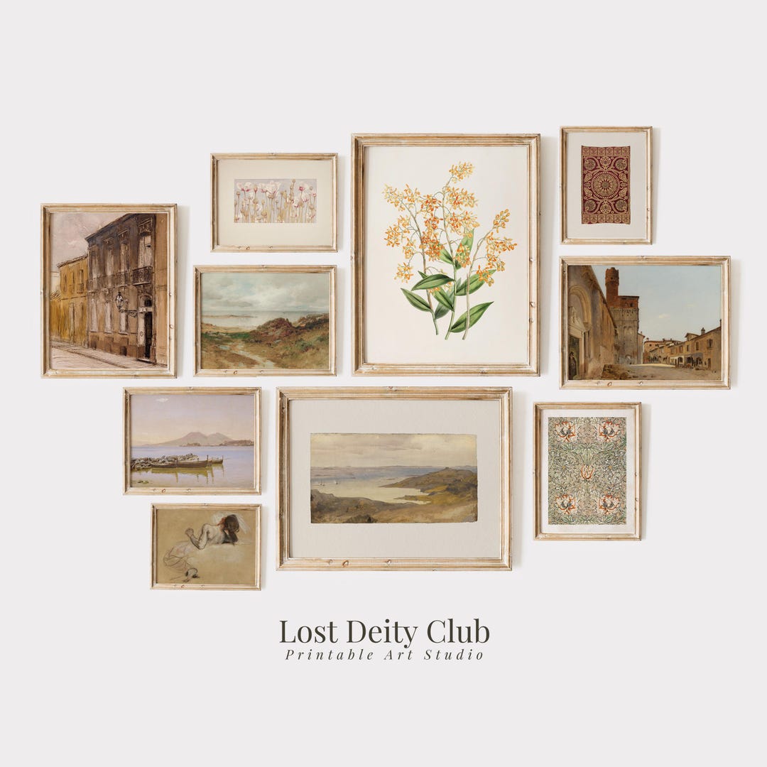 PRINTABLE Vintage Gallery Wall Set of 10, Antique Art Prints, Warm Wall ...