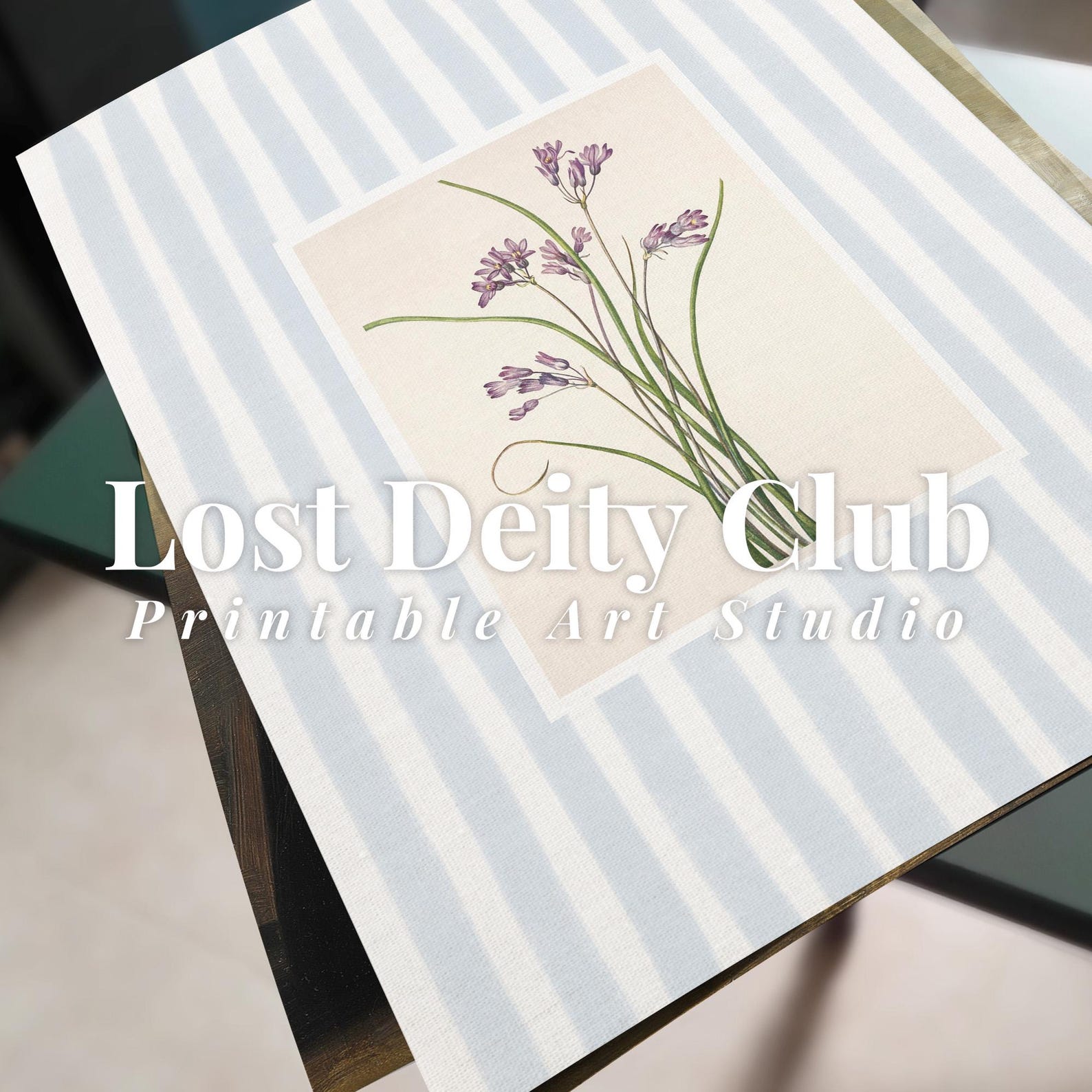 Pink Floral Art Print Set of 6 Light Blue Striped Cottagecore Botanical ...