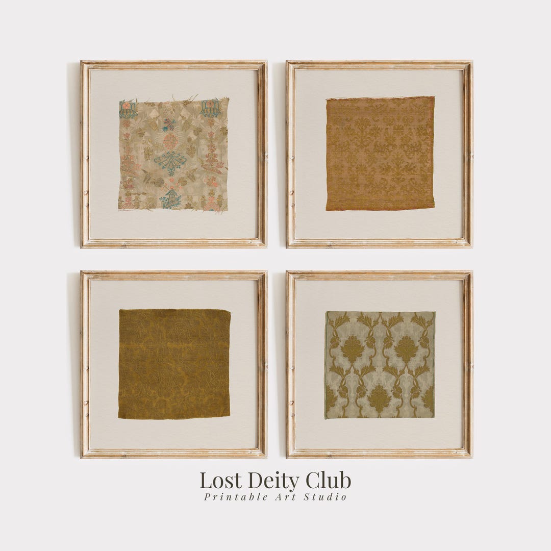 Textile Art Square Gallery Wall Set, Antique Fabric Wall Art Set ...