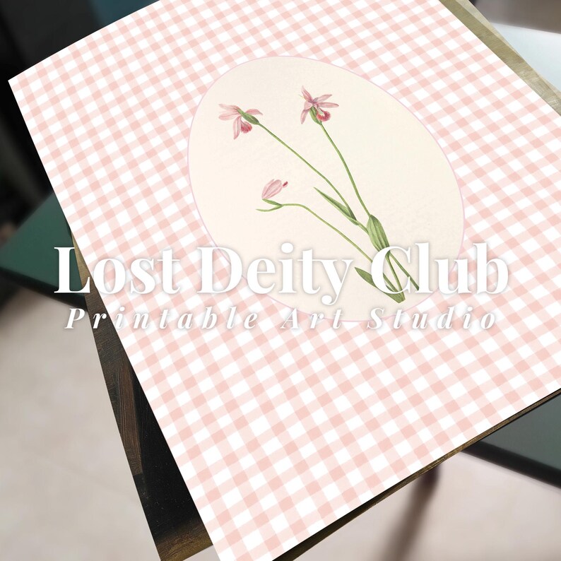 Pink Gingham Floral Art Prints Set of 3, Cottagecore Botanical Prints ...