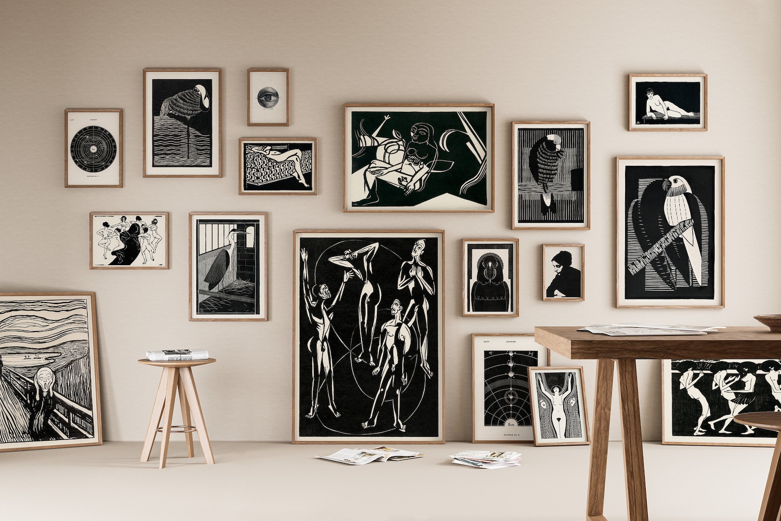 Drypoint Etching Gallery Wall Set, Abstract Linocut Expressionism ...