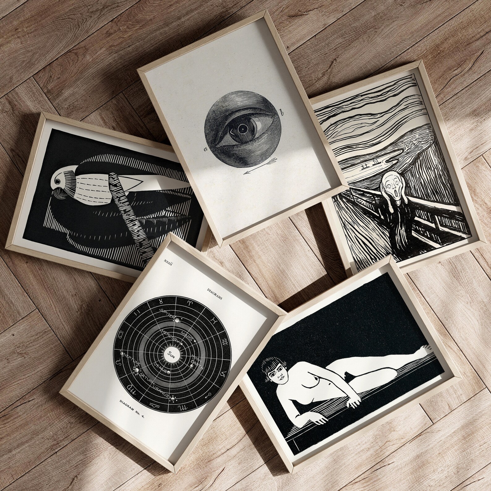 Drypoint Etching Gallery Wall Set, Abstract Linocut Expressionism ...