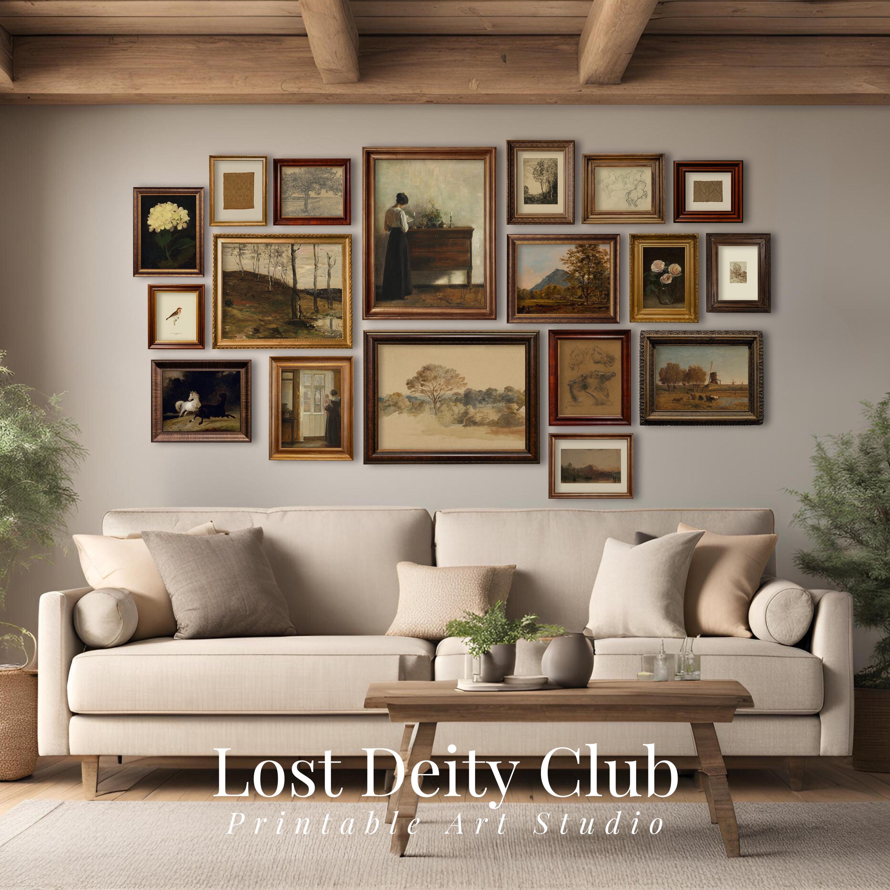 Vintage Gallery Wall Set of 18, Rustic Farmhouse Wall Art, Antique Art ...