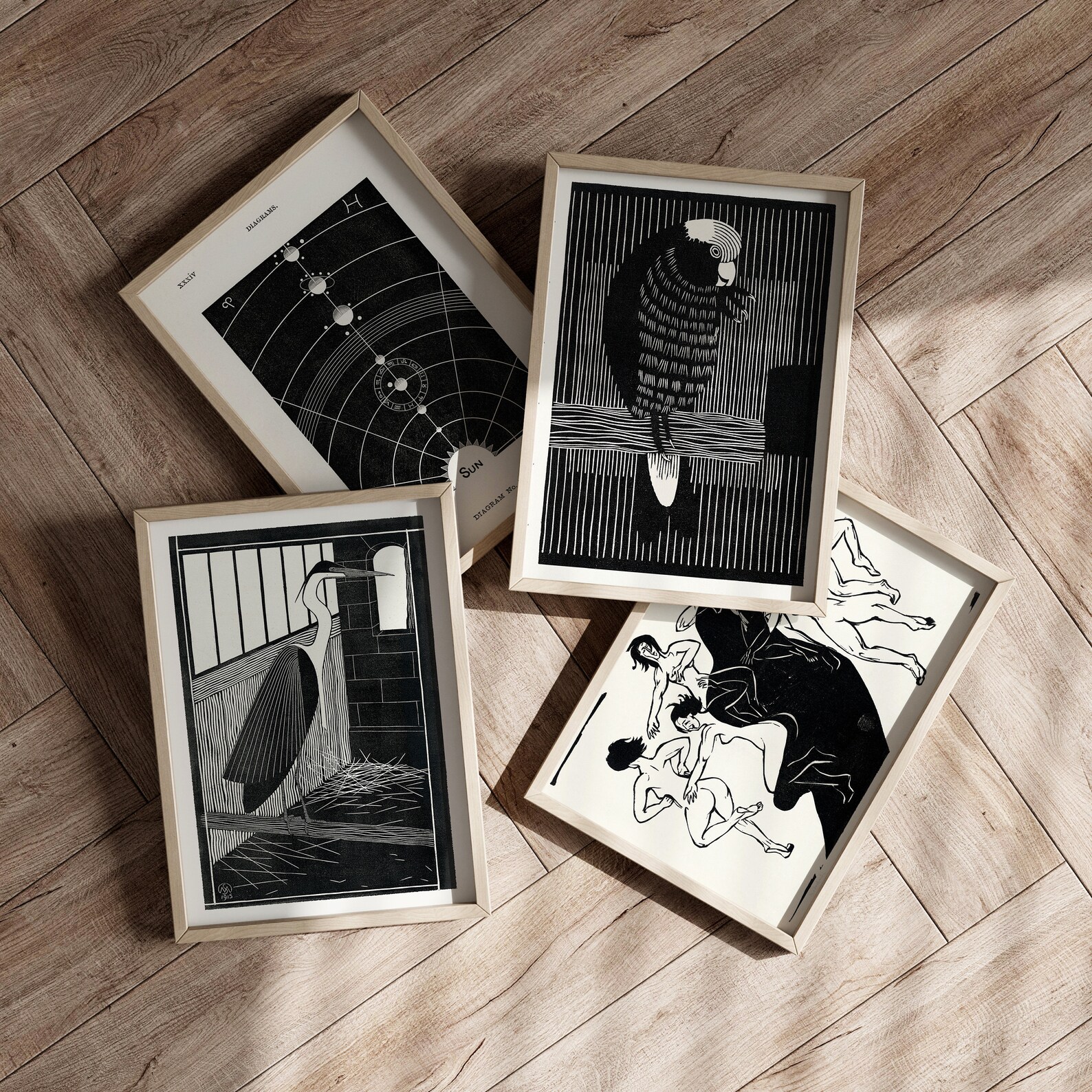 Drypoint Etching Gallery Wall Set, Abstract Linocut Expressionism ...