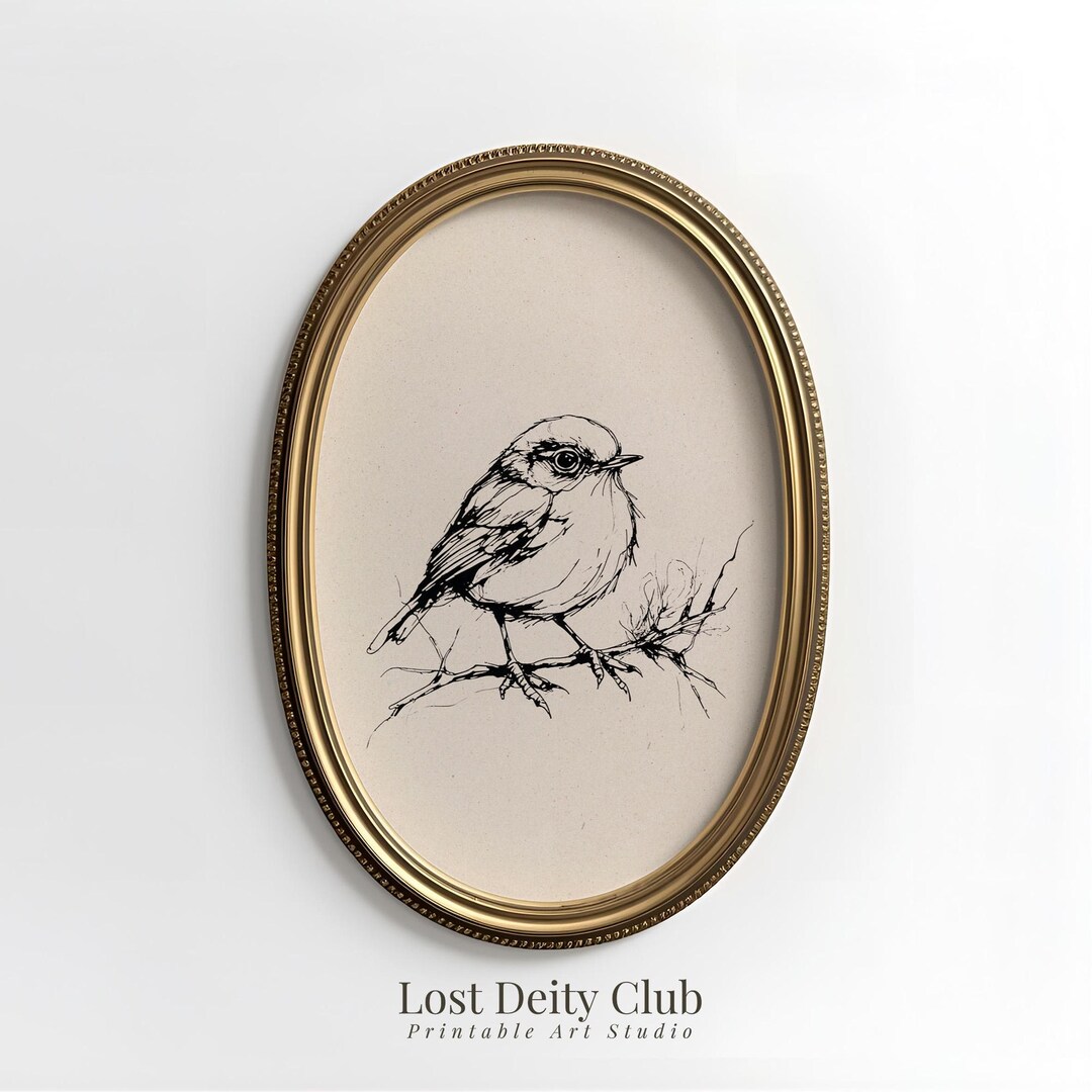 Vintage Christmas Robin Print: Hand Drawn Christmas Wall Art Printable ...