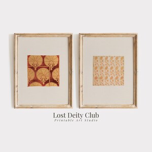 Textile Art Square Gallery Wall Set, Antique Fabric Wall Art Set, Warm ...