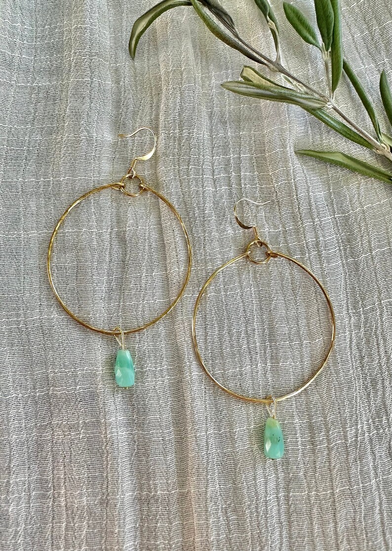 Peruvian Opal & Gold Hammered Hoop Earrings - Peruvian Opal - Crystal ...
