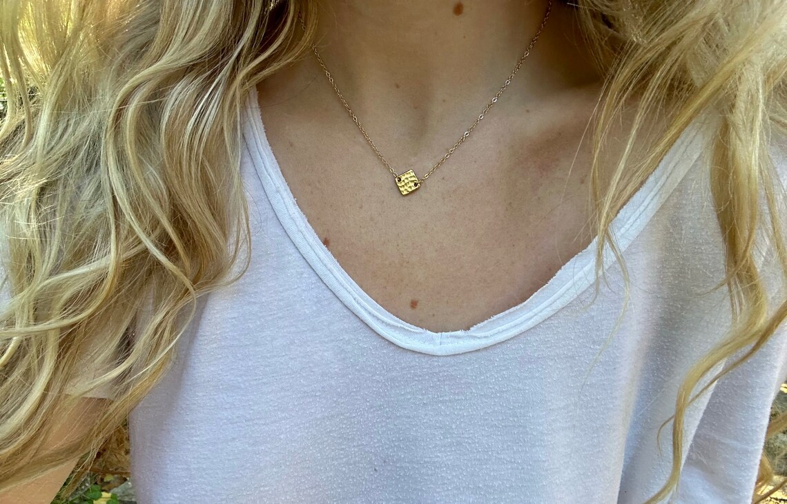 Diamond Shaped Gold Pendant Necklace - Square Shaped Gold Pendant - 14k ...