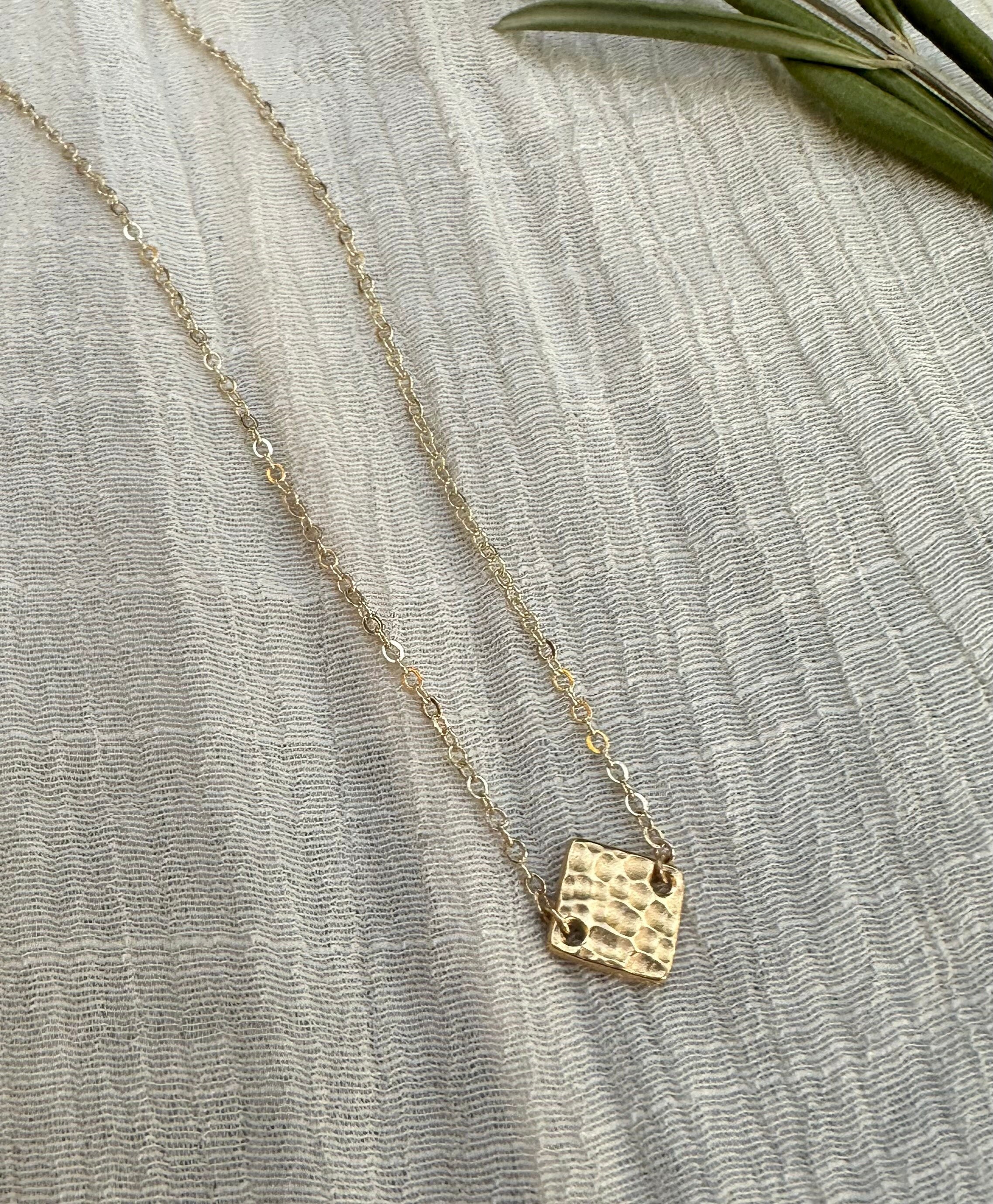Diamond Shaped Gold Pendant Necklace - Square Shaped Gold Pendant - 14k ...