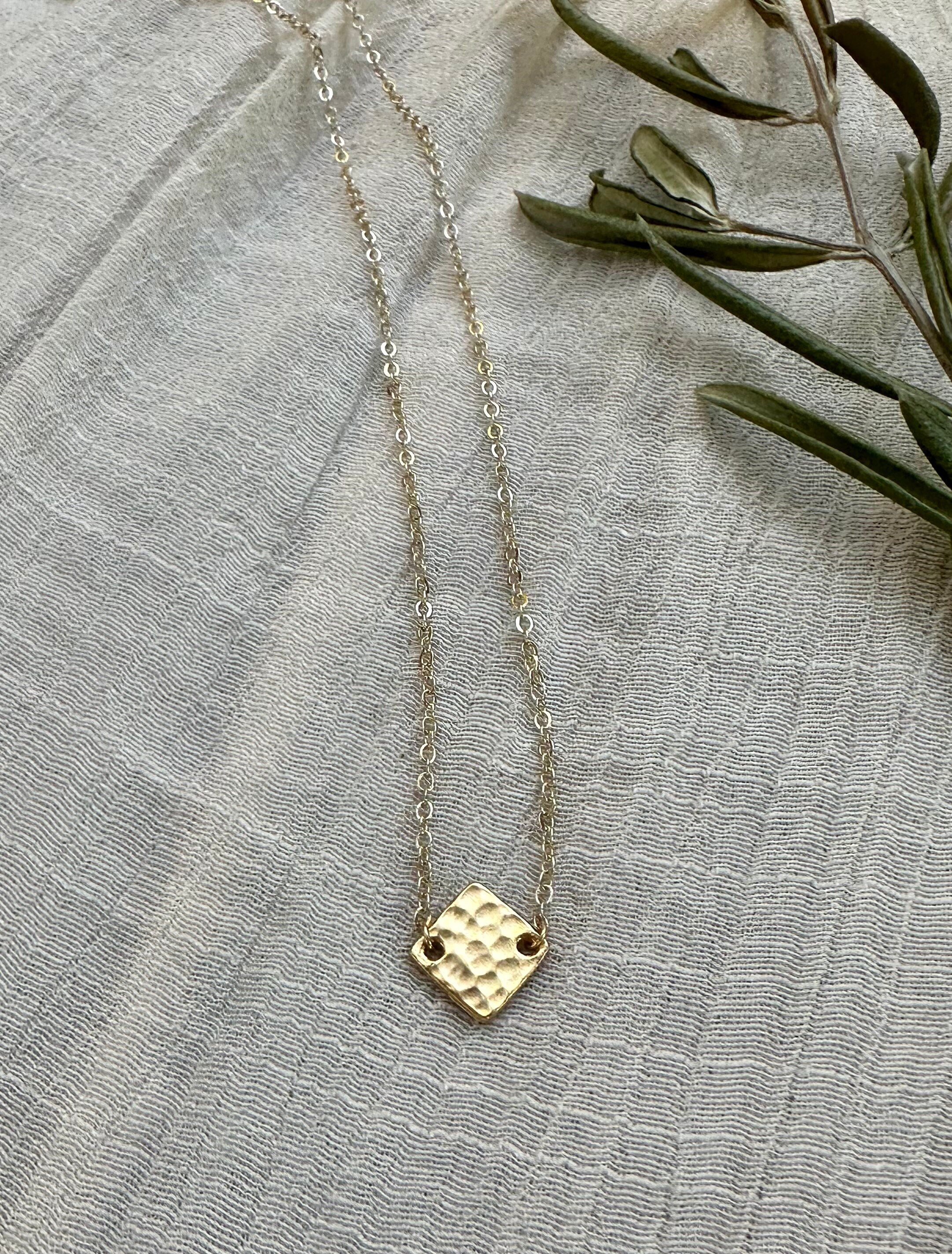 Diamond Shaped Gold Pendant Necklace - Square Shaped Gold Pendant - 14k ...