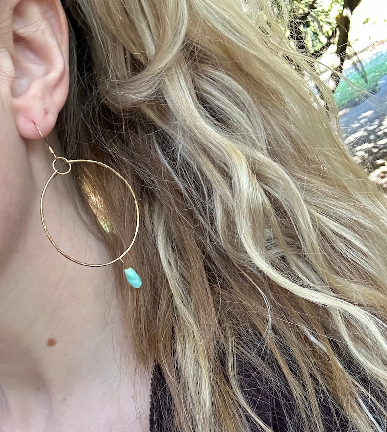 Peruvian Opal & Gold Hammered Hoop Earrings - Peruvian Opal - Crystal ...