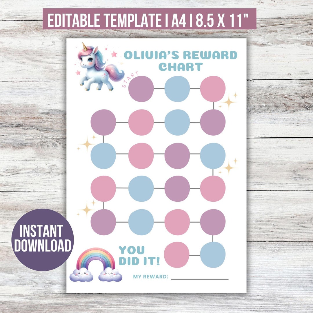 Unicorn Printable Kids Reward Chart Template, Toddler Reward Chart ...