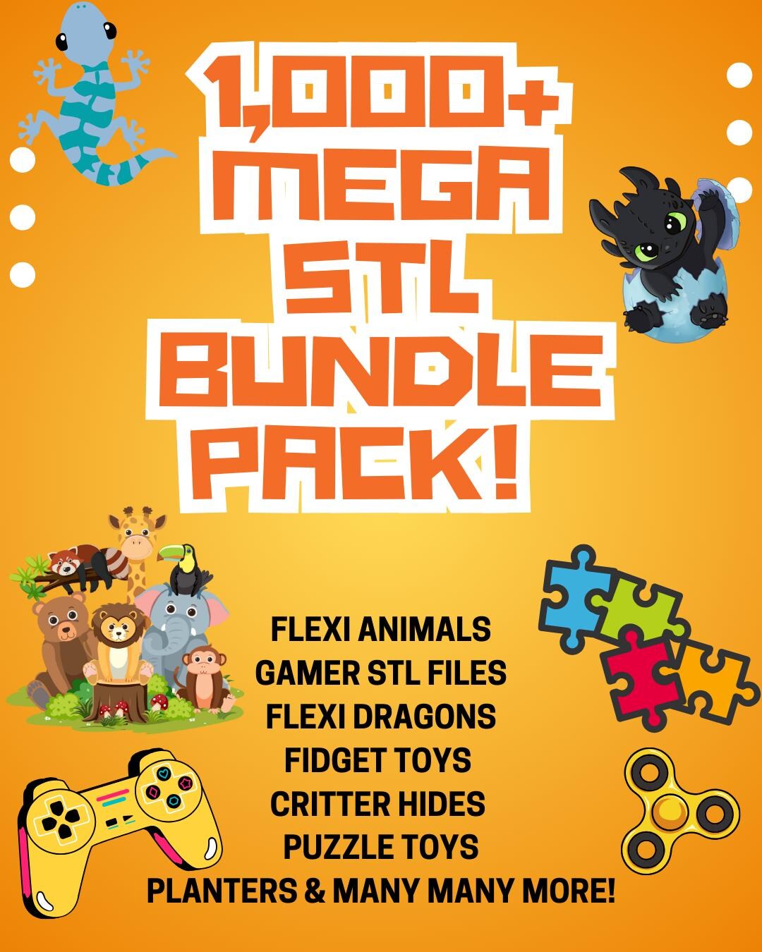 1K+ MEGA STL FILES Bundle Pack, Articulated Animals, Fidget Toys, Kids ...