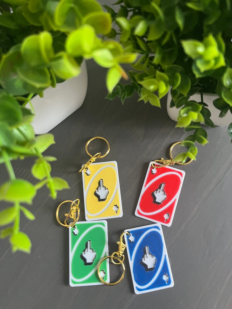 Uno Middle Finger Flip Reverse Card Keychains Party Game Family Event ...