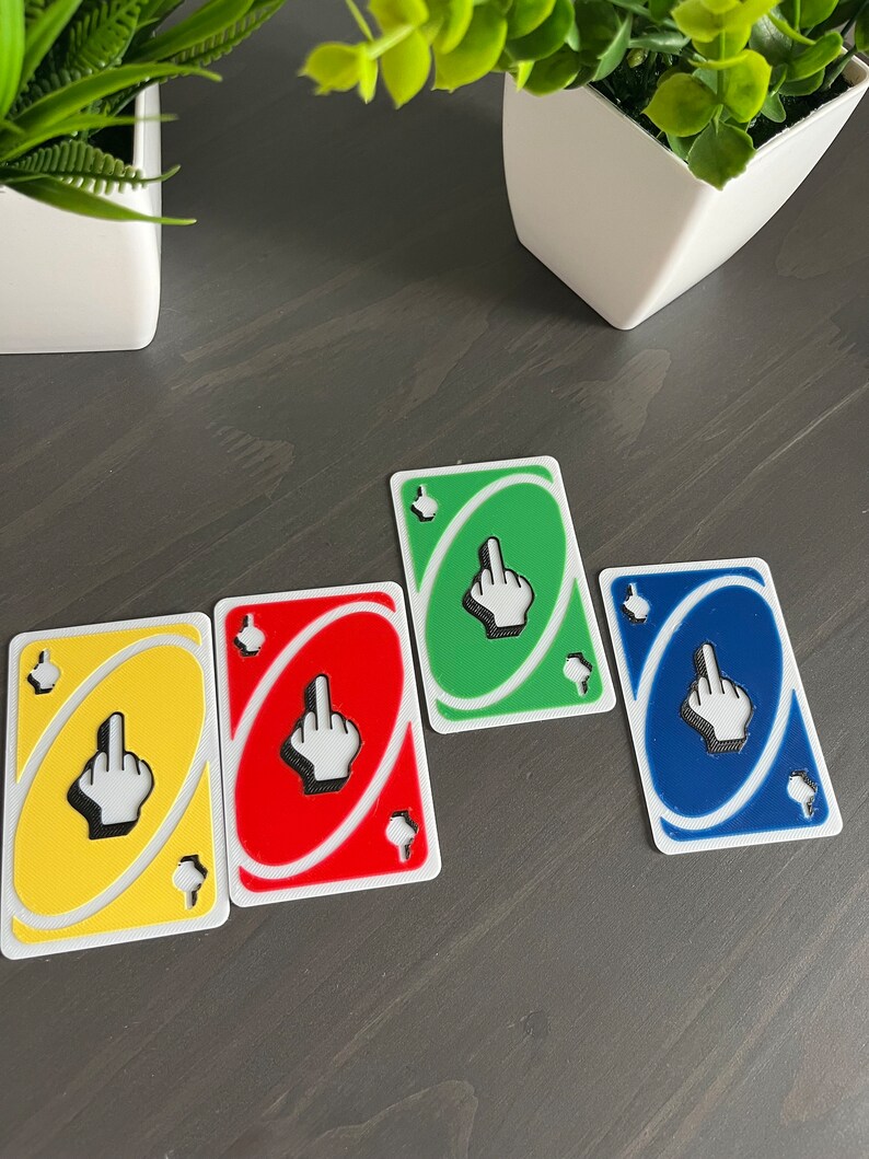 Pack of 4 Uno Middle Finger Flip Reverse Card Party Game Family Event ...