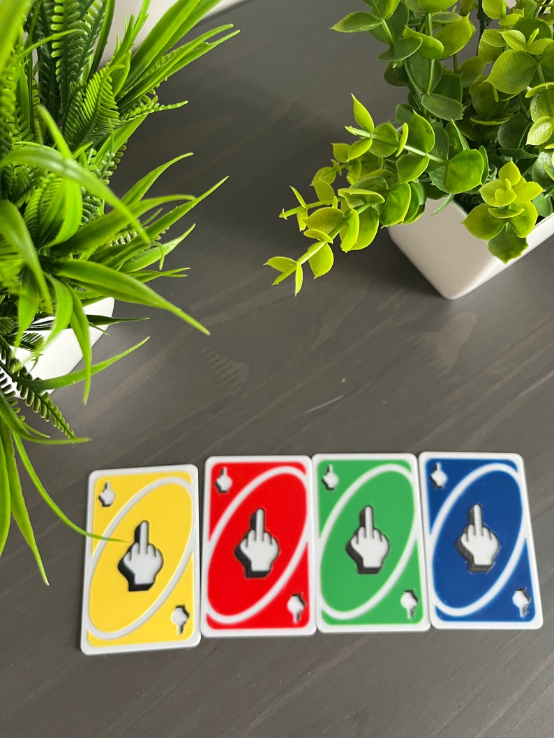 Pack of 4 Uno Middle Finger Flip Reverse Card Party Game Family Event ...