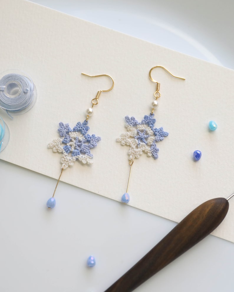 Handmade Micro Crochet Snowflake Earrings: 14K Gold Plated Dangle ...
