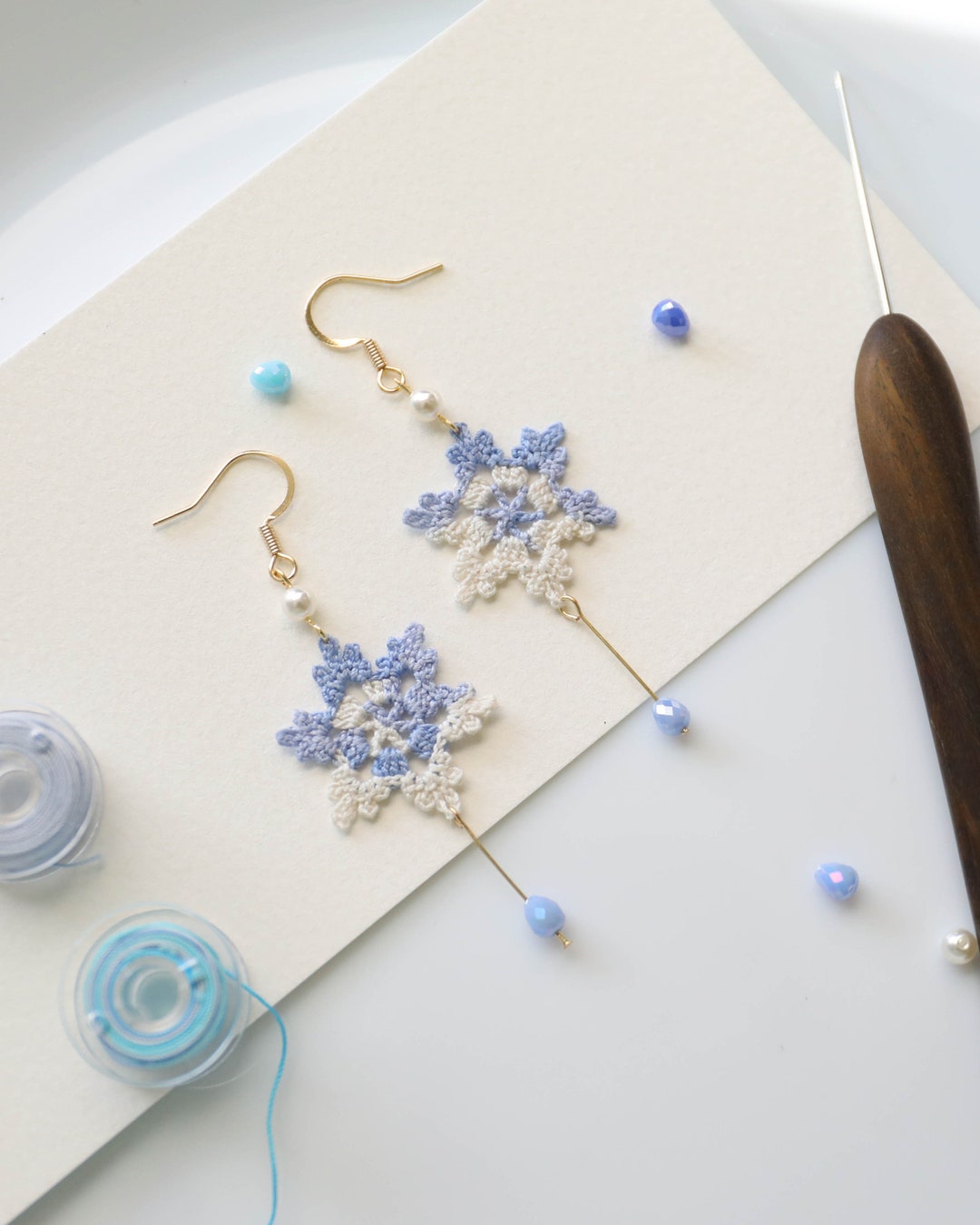 Handmade Micro Crochet Snowflake Earrings: 14K Gold Plated Dangle ...