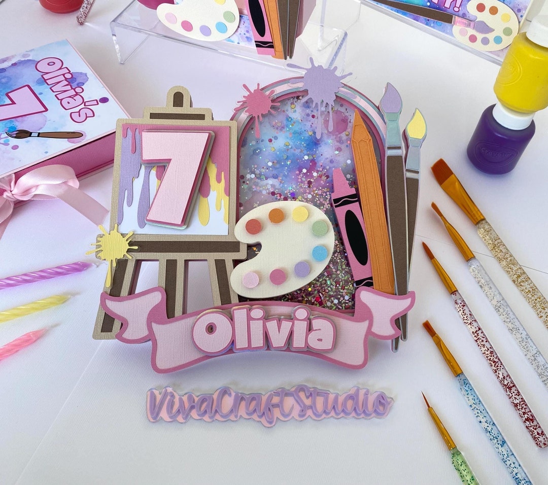 Paint Party Cake Topper Pink Art Party Rainbow Birthday Party Girls ...