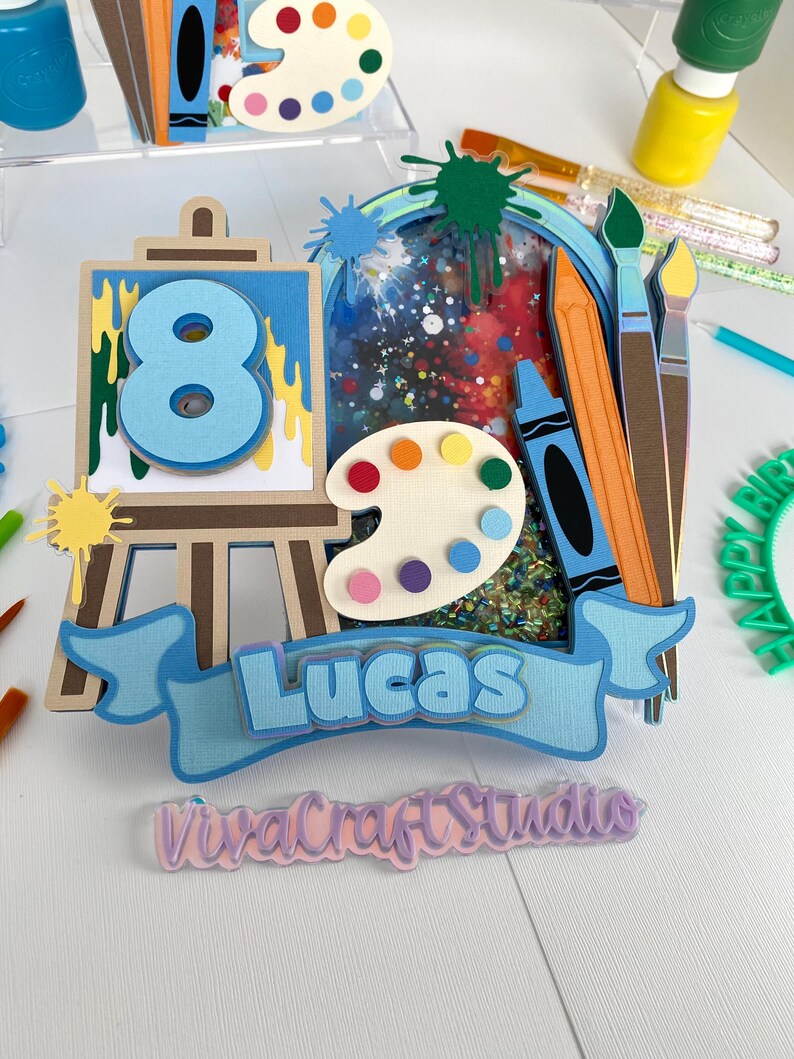 Paint Party Cake Topper Vibrant Paint Palette Paint Brush Easel Cake ...