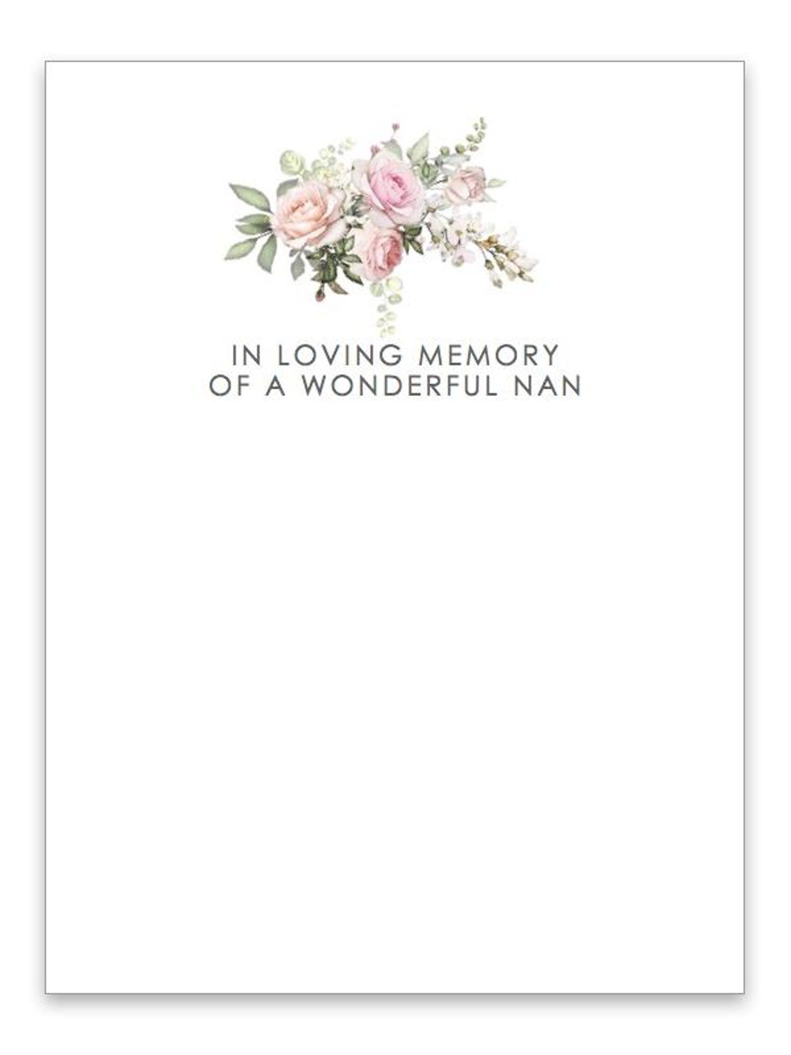 Floral Remembrance Card: 'memory of a Nan' With Cellophane Sleeve - Etsy