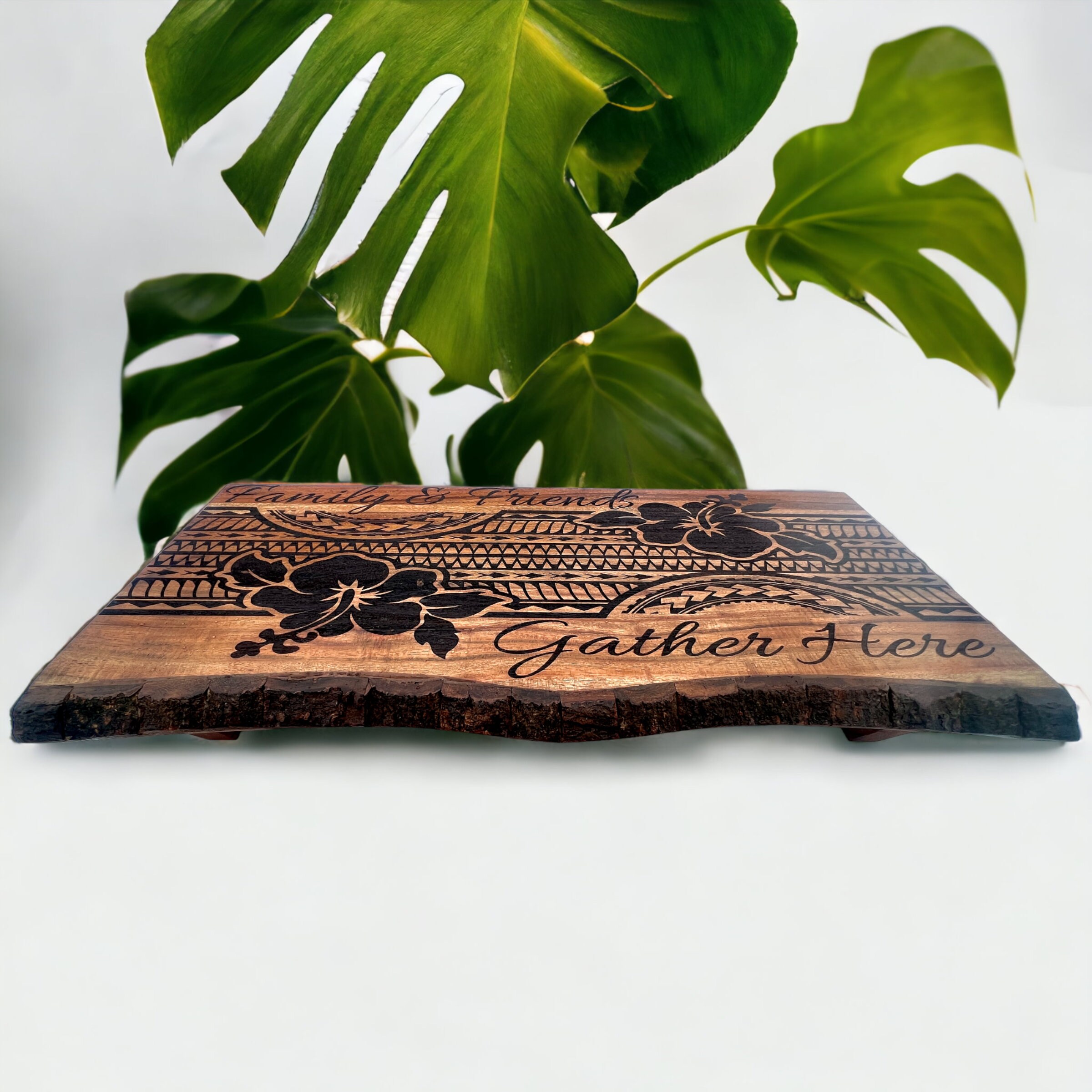 Auke Samoa Hibiscus Tribal Pattern Engraved Wood Stand - Etsy