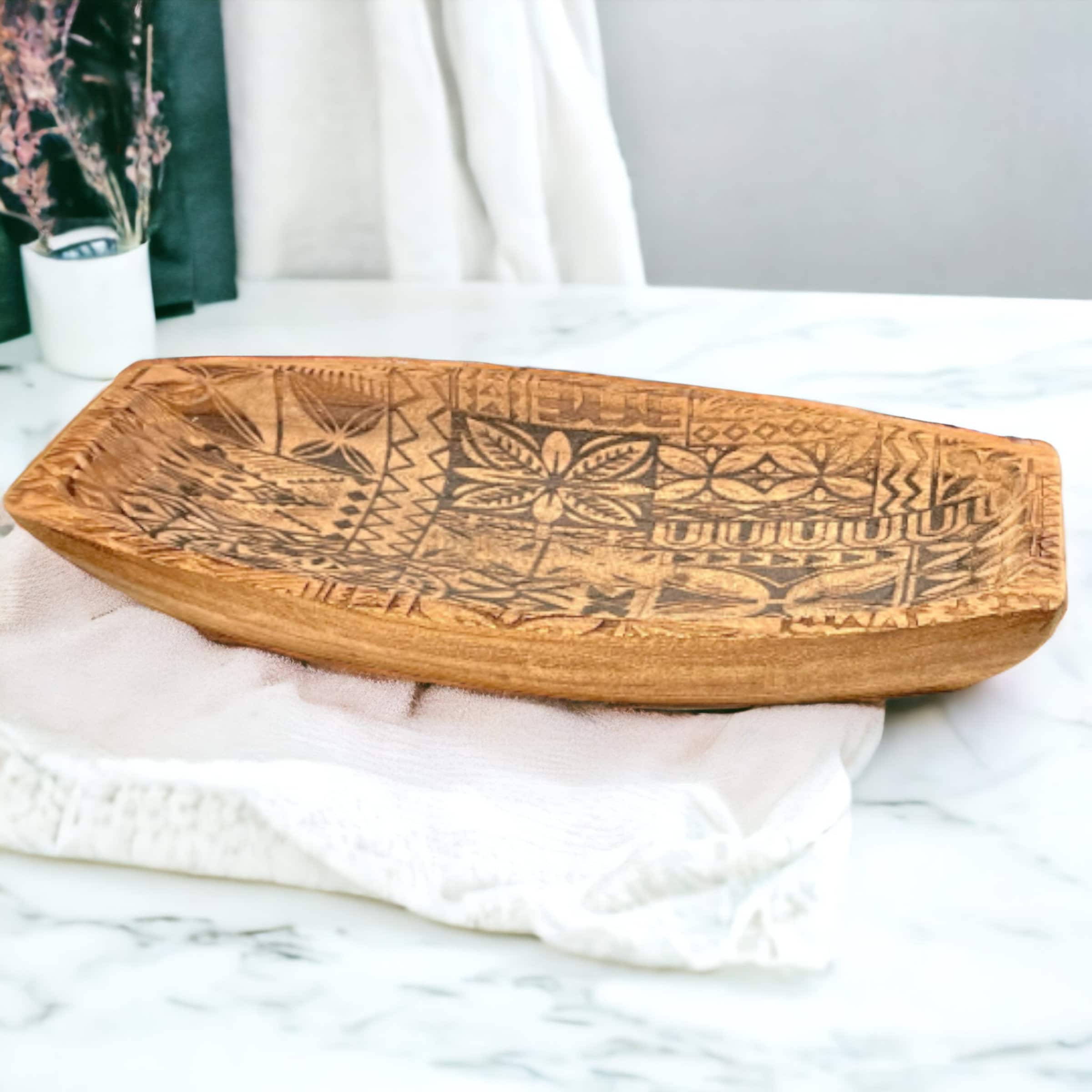 Polynesian Tapa Design Wooden Bread or Dough Bowl Food-safe Artistry ...