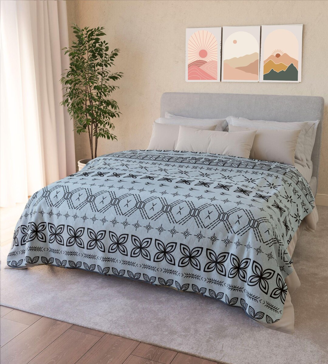 Light Blue Samoan Malu Fleece Sherpa Blanket: Polynesian Art Throw - Etsy