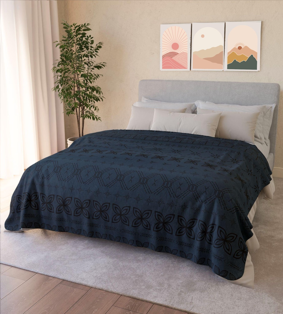 Midnight Blue Samoan Malu (women's Tattoo) Motif Sumptuous Fleece ...