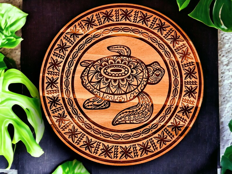 Sea Turtle honu/laumei Lazy Susan Turntable Acacia Wood Engraved Design ...
